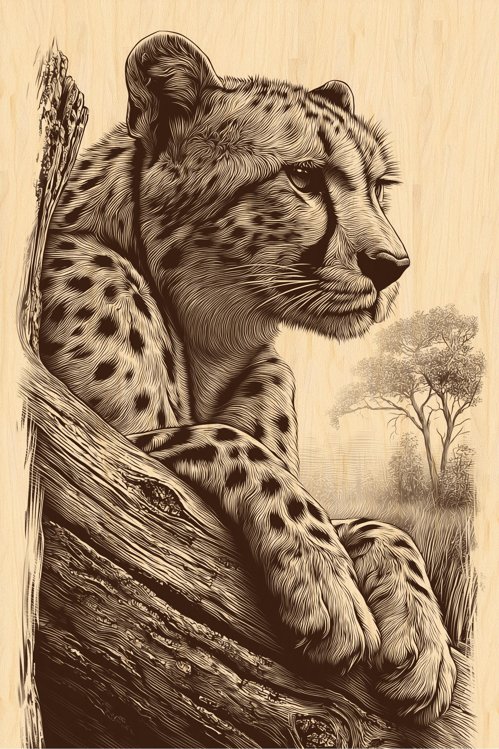 Cheetah Engraving PNG | African Wildlife Woodcut Art | Big Cat Safari ...