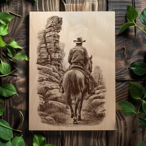 Cowboy Riding in Canyon Engraving PNG | Western Horseback Laser ...