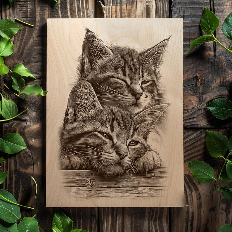 Sleeping Kittens Engraving PNG | Cozy Cat Pair Laser Engraving File ...