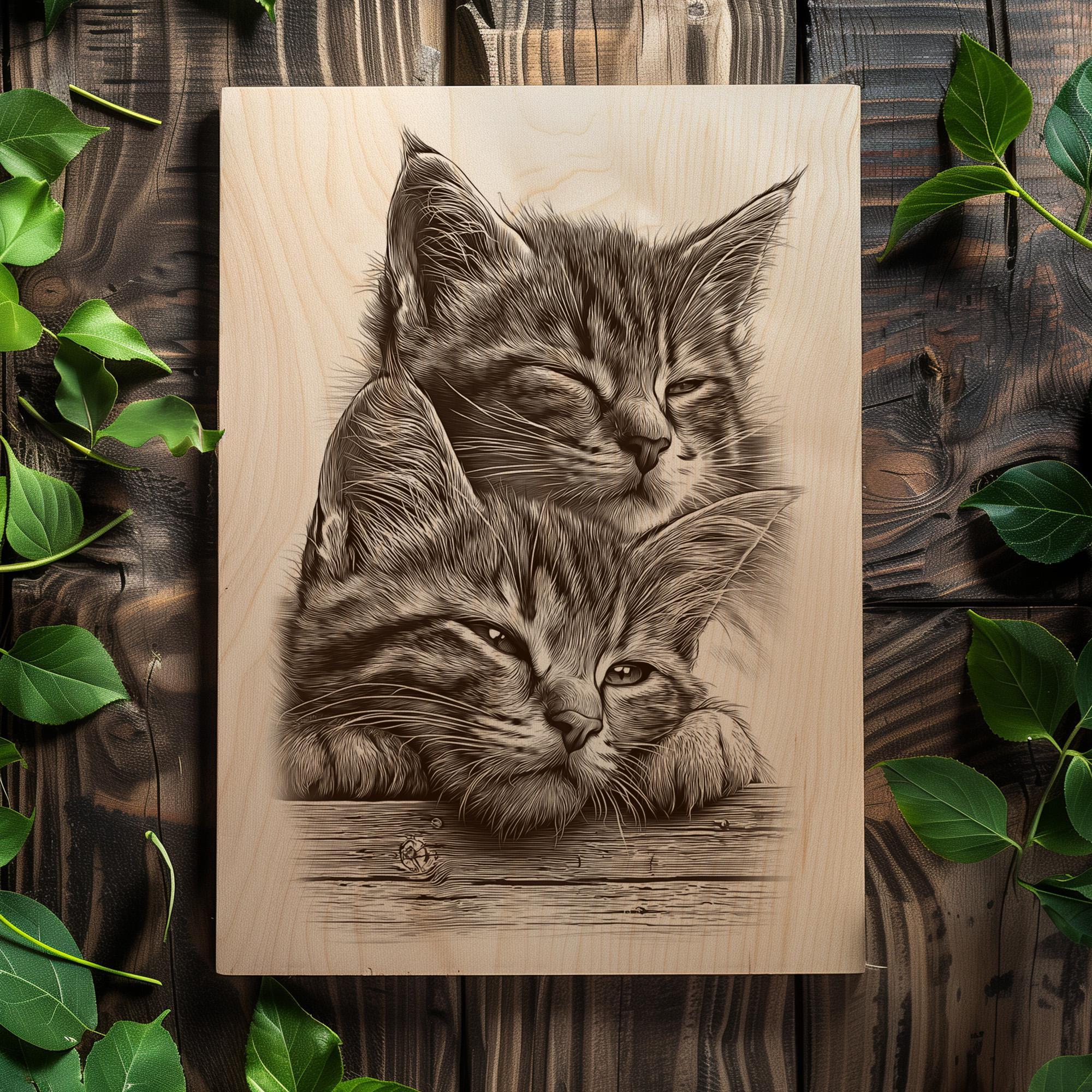 Sleeping Kittens Engraving PNG | Cozy Cat Pair Laser Engraving File ...