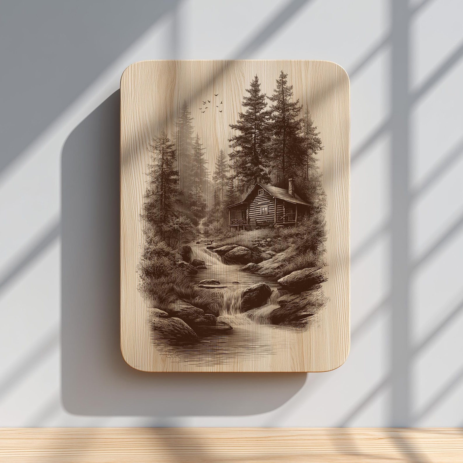 Rustic Cabin Engraving PNG | Log Cabin in Forest With River ...