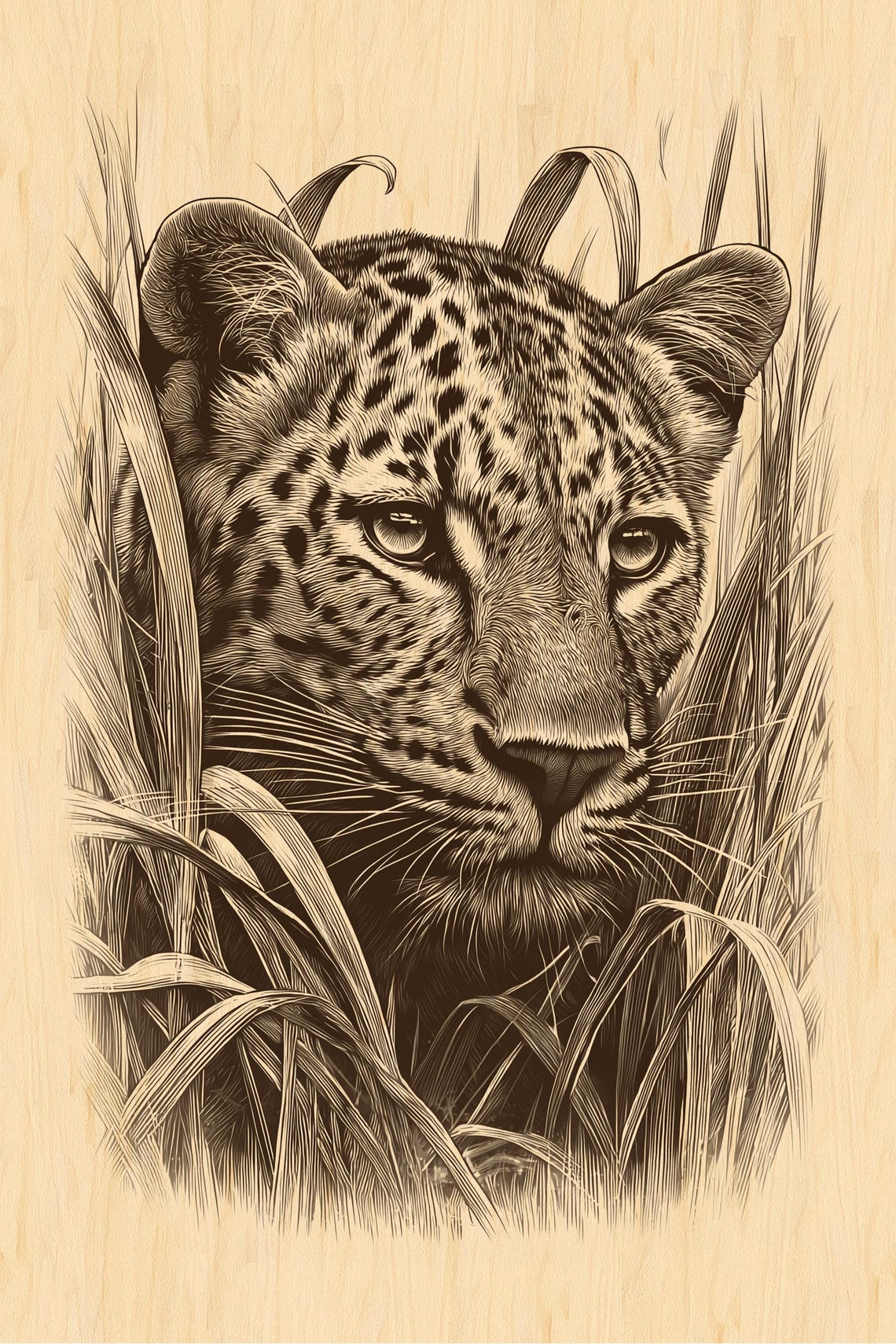 Leopard Engraving PNG | Wildlife Predator Hidden in Grass | Jungle ...