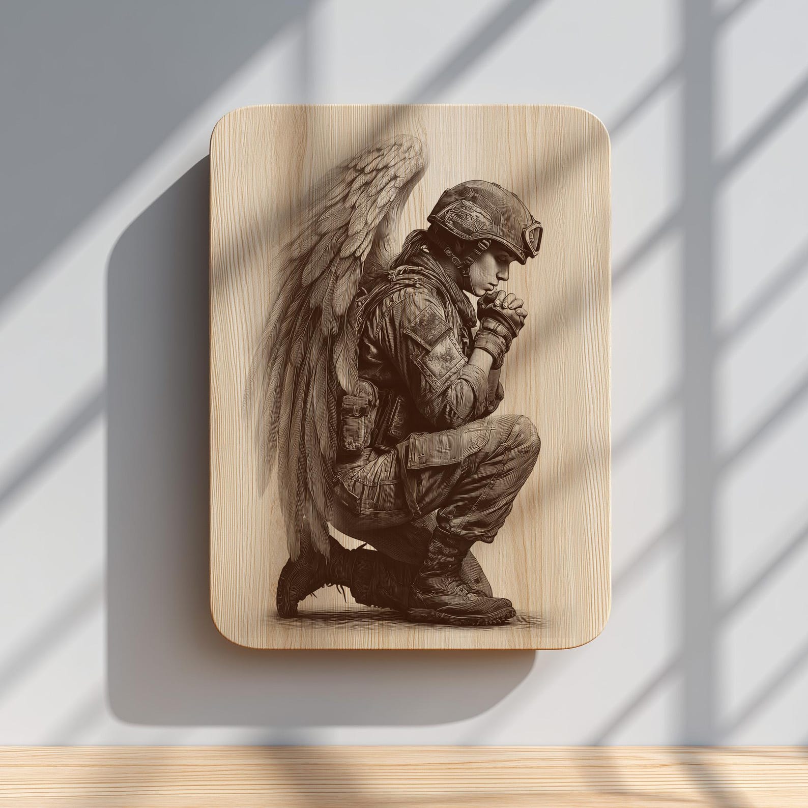 Soldier Angel Engraving PNG | Warrior With Wings Wood Art | Military ...