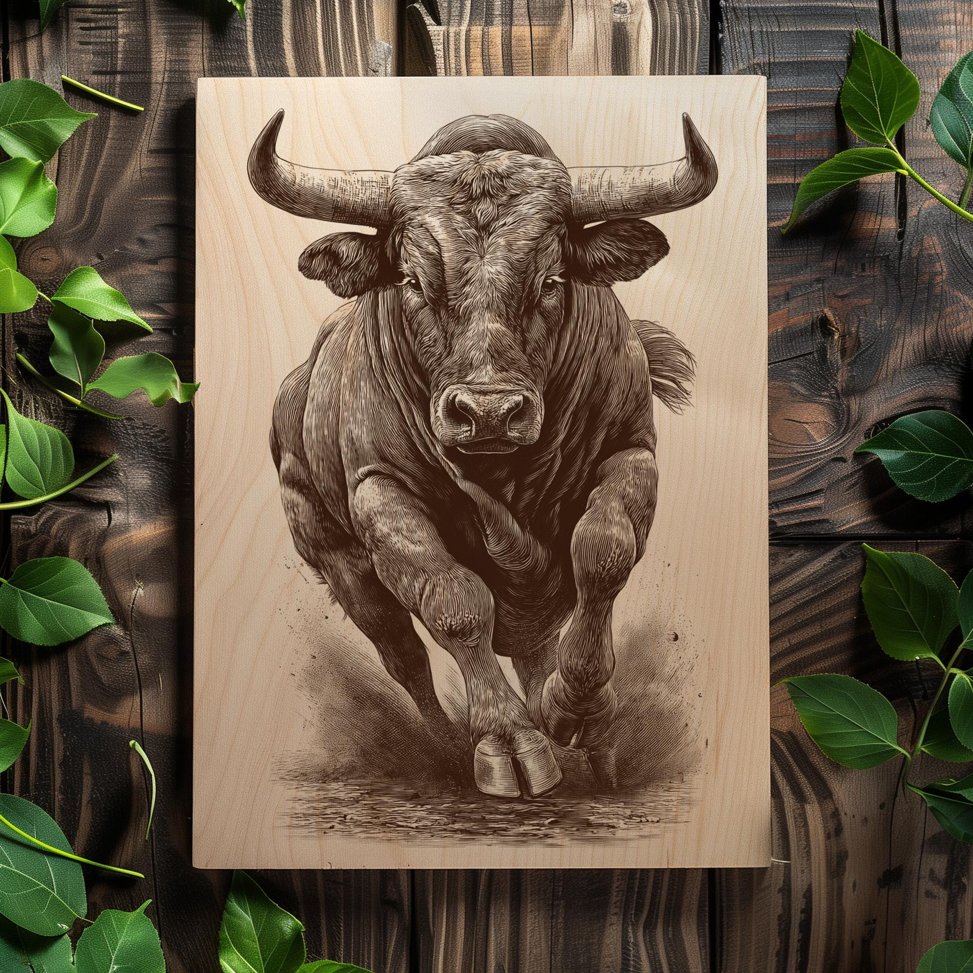 Charging Bull Engraving PNG | Powerful Rustic Animal Artwork for CNC ...