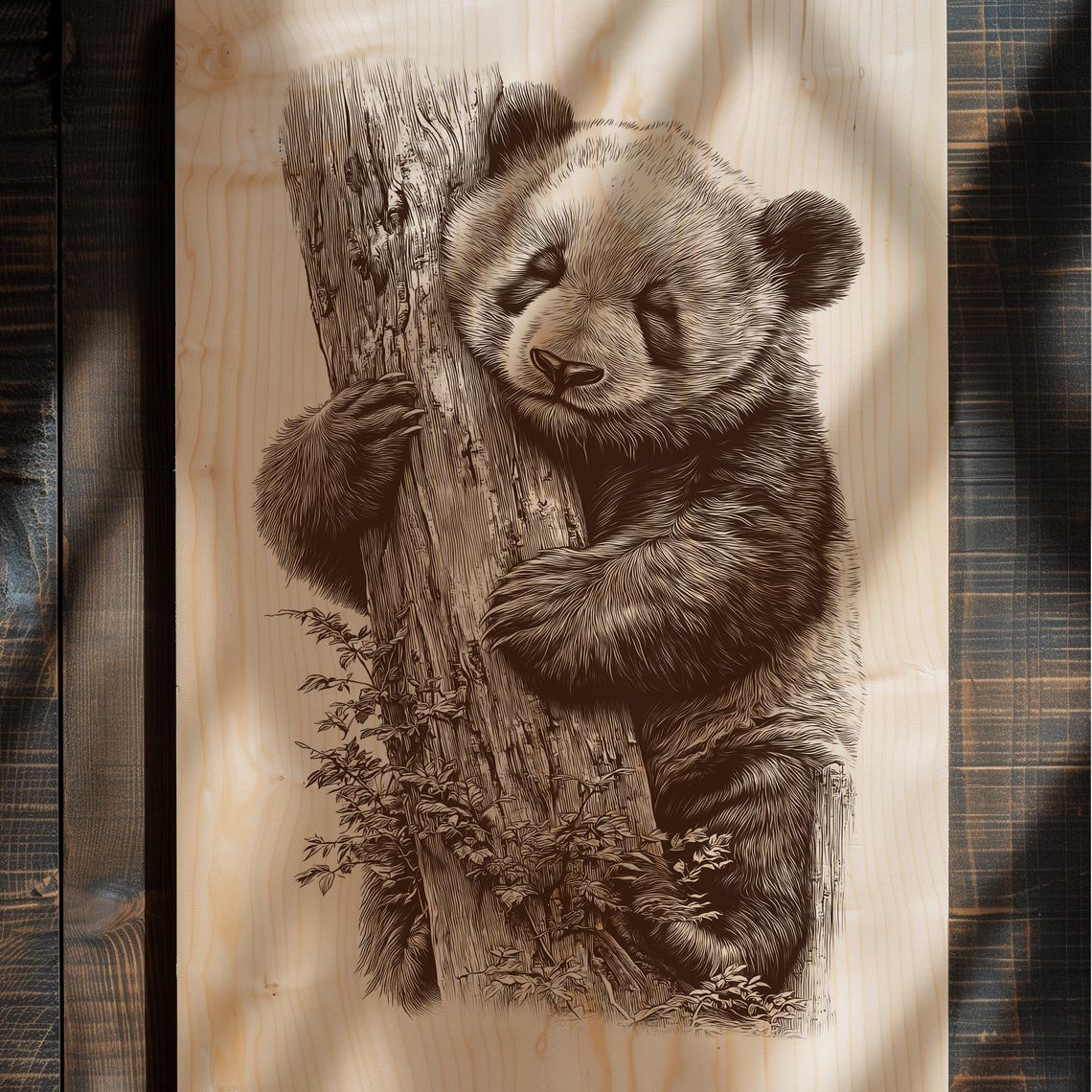 Cute Panda Rustic Engraving PNG | Cute Animal Line Art for CNC ...