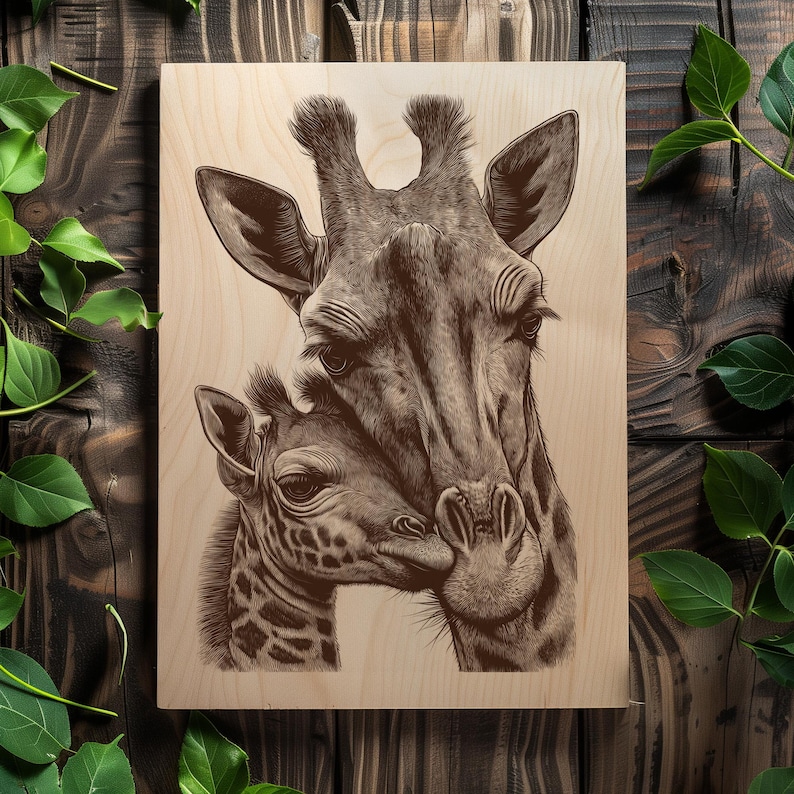 Giraffe Mother and Baby PNG | Rustic Wildlife Engraving Design | Animal ...