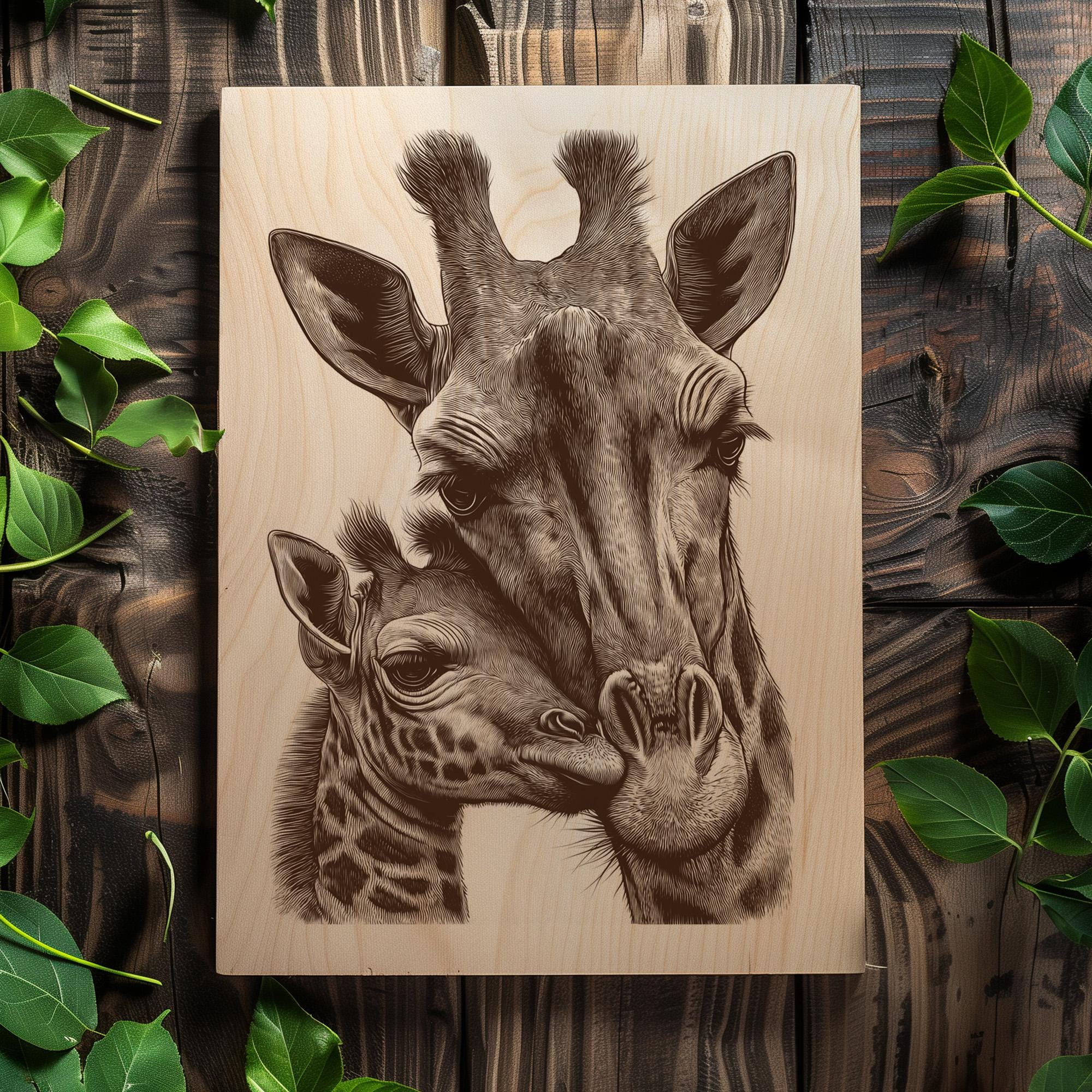 Giraffe Mother and Baby PNG | Rustic Wildlife Engraving Design | Animal ...