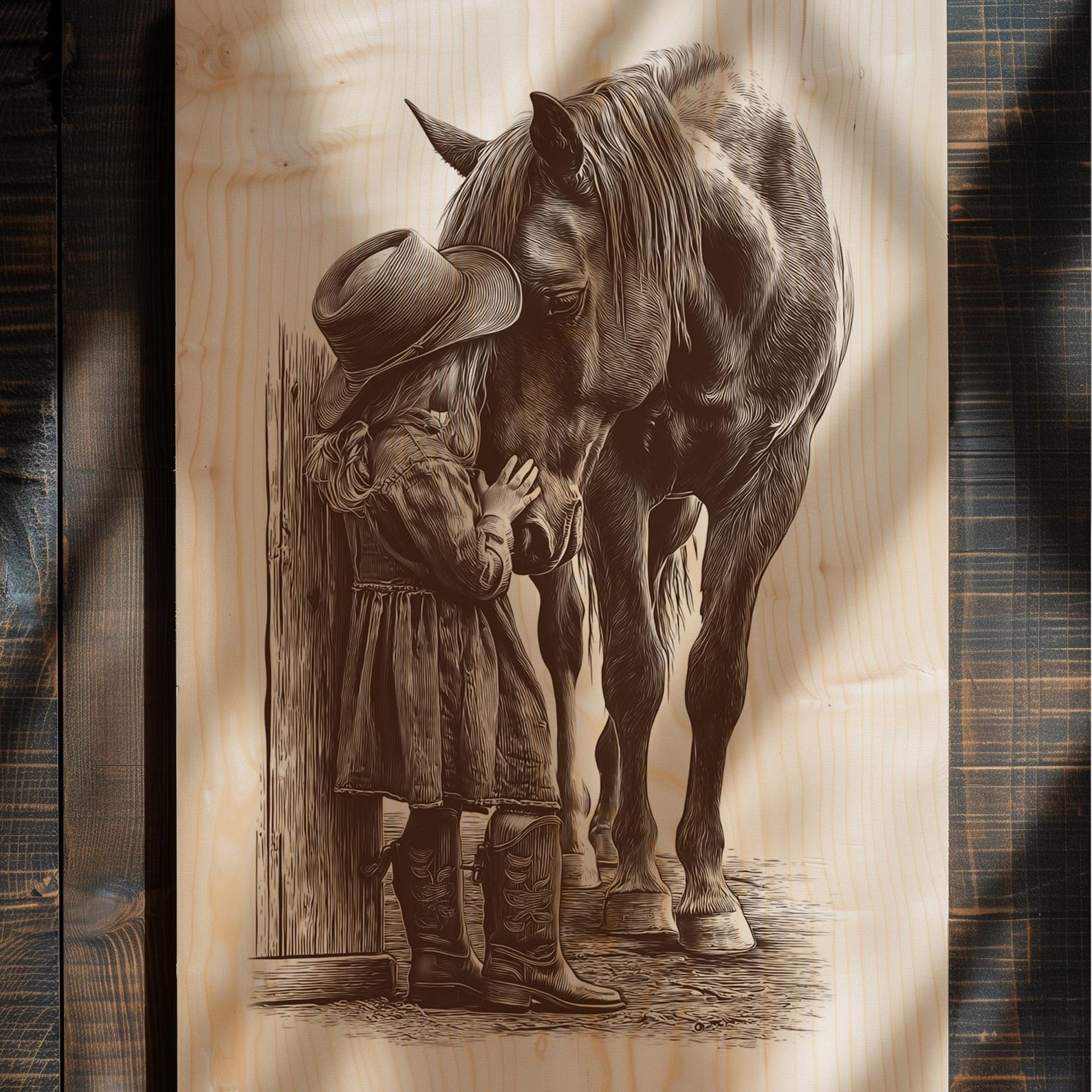 Cowgirl and Horse Engraving PNG | Tender Western Rustic Design | Laser ...