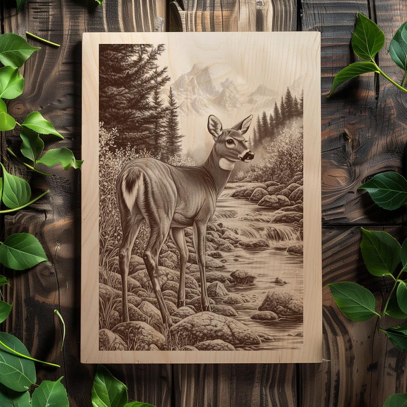 Whitetail Deer Engraving PNG | Wildlife Wood Engraving Art | Rustic ...
