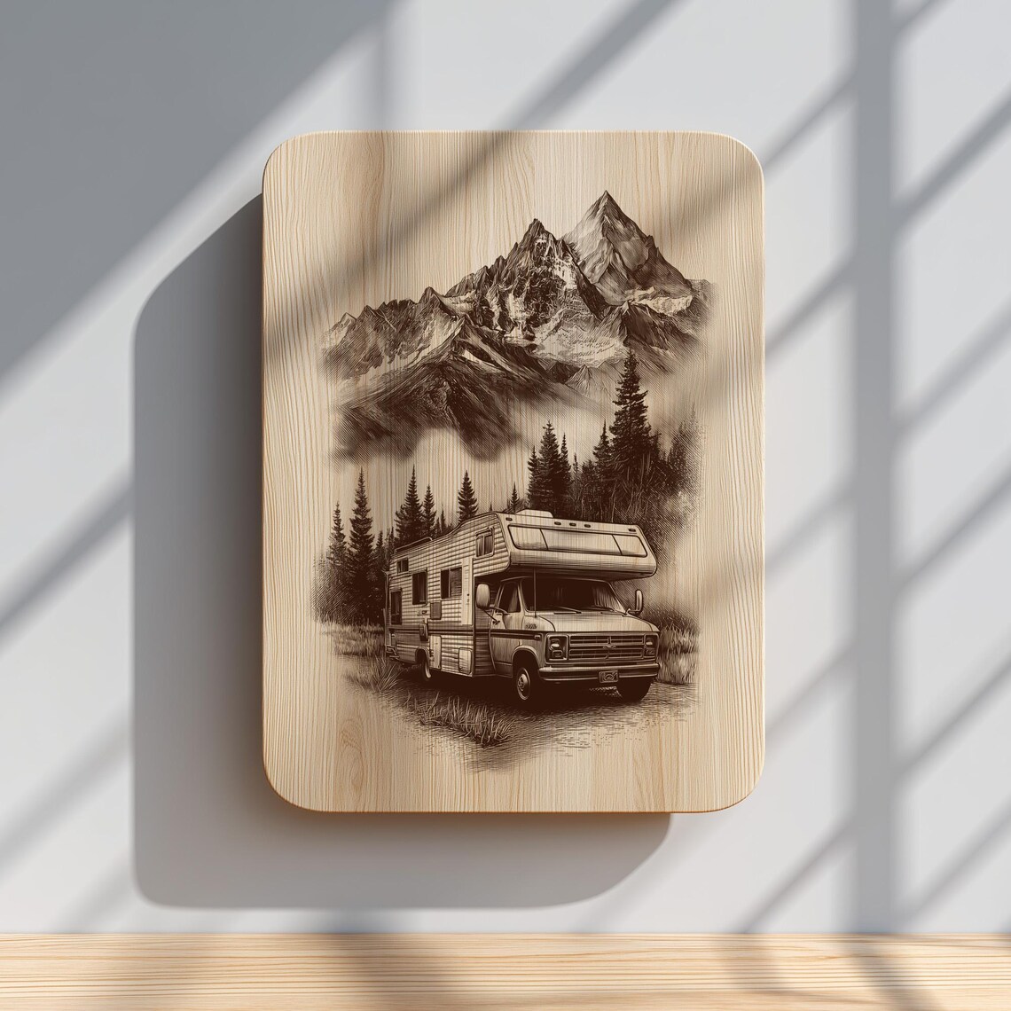 RV Camper Van in Mountains PNG | Laser Engraving Wilderness Scene ...
