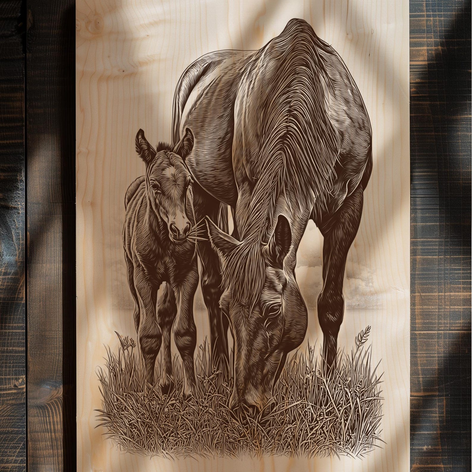 Horse and Foal Engraving PNG | Rustic Farmhouse Horse Art | Western ...