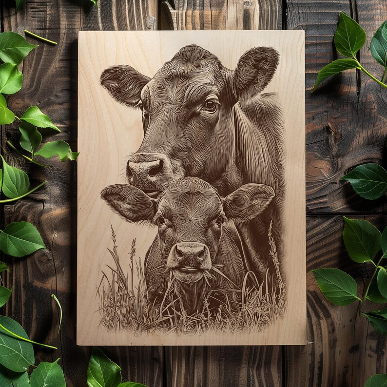 Cow & Calf PNG | Rustic Farm Animal Engraving Design | Farmhouse CNC ...