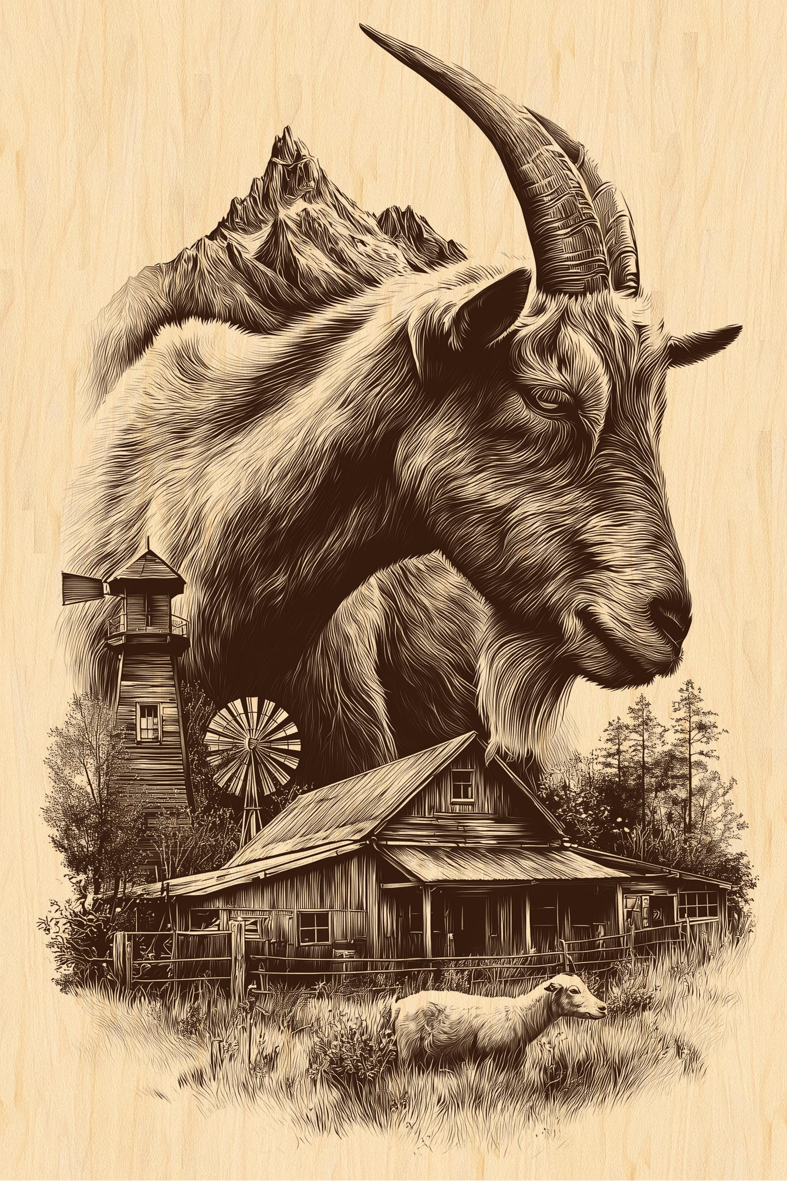 Mountain Goat Engraving PNG | Rustic Farm Laser Art | Wildlife ...