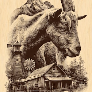 Mountain Goat Engraving PNG | Rustic Farm Laser Art | Wildlife ...