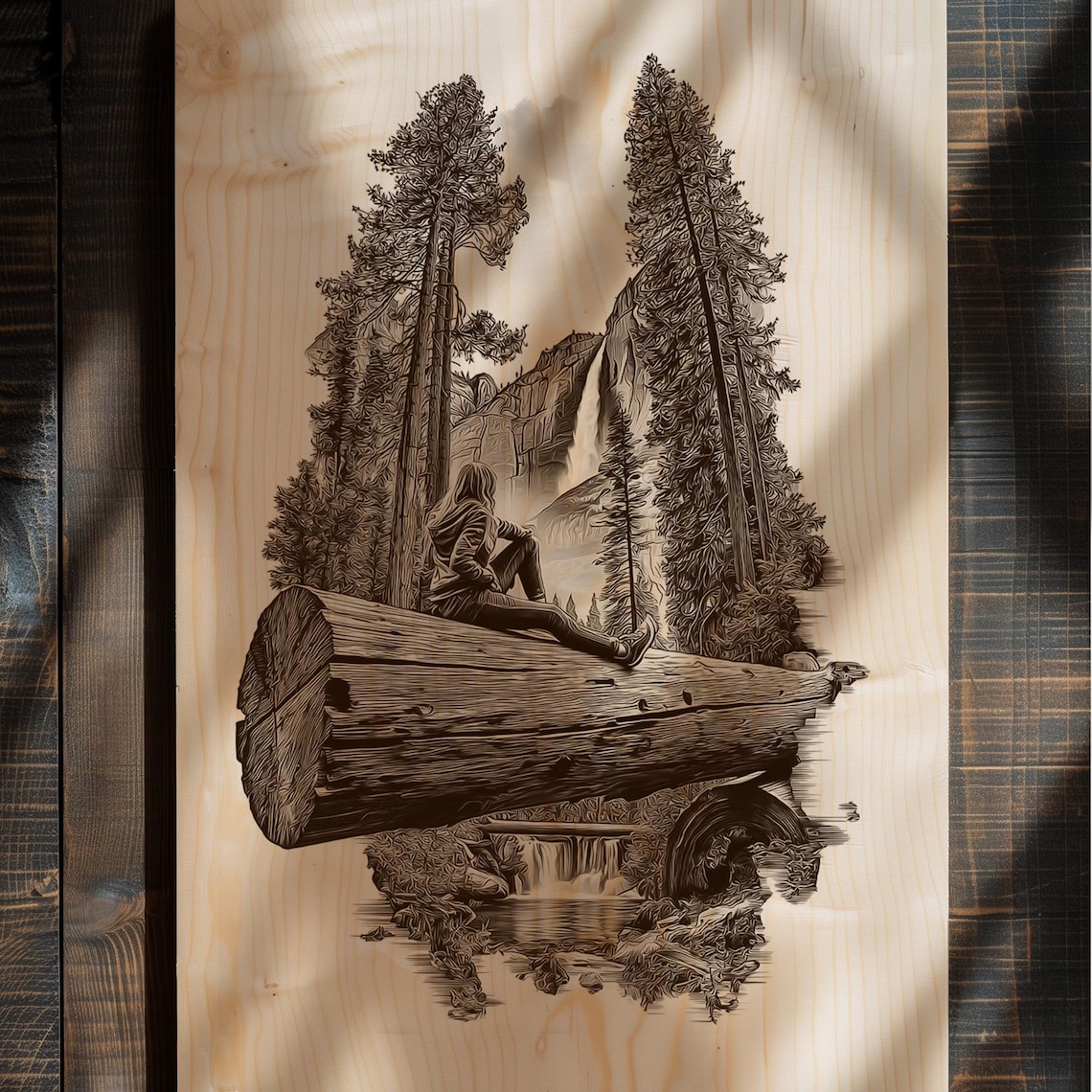 Forest Explorer Engraving PNG | Woman in Nature Laser Engraving Art ...