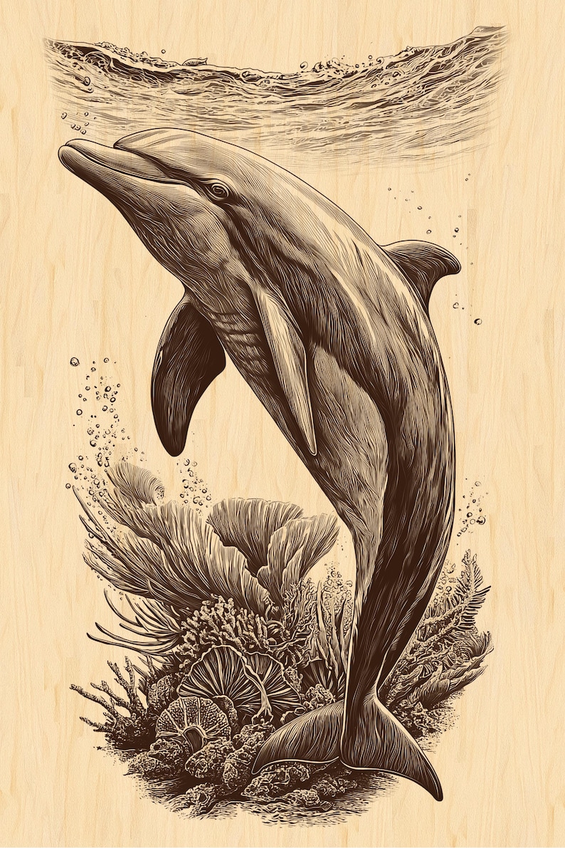 Dolphin PNG | Ocean Life Engraving Design | Rustic Marine CNC Laser ...