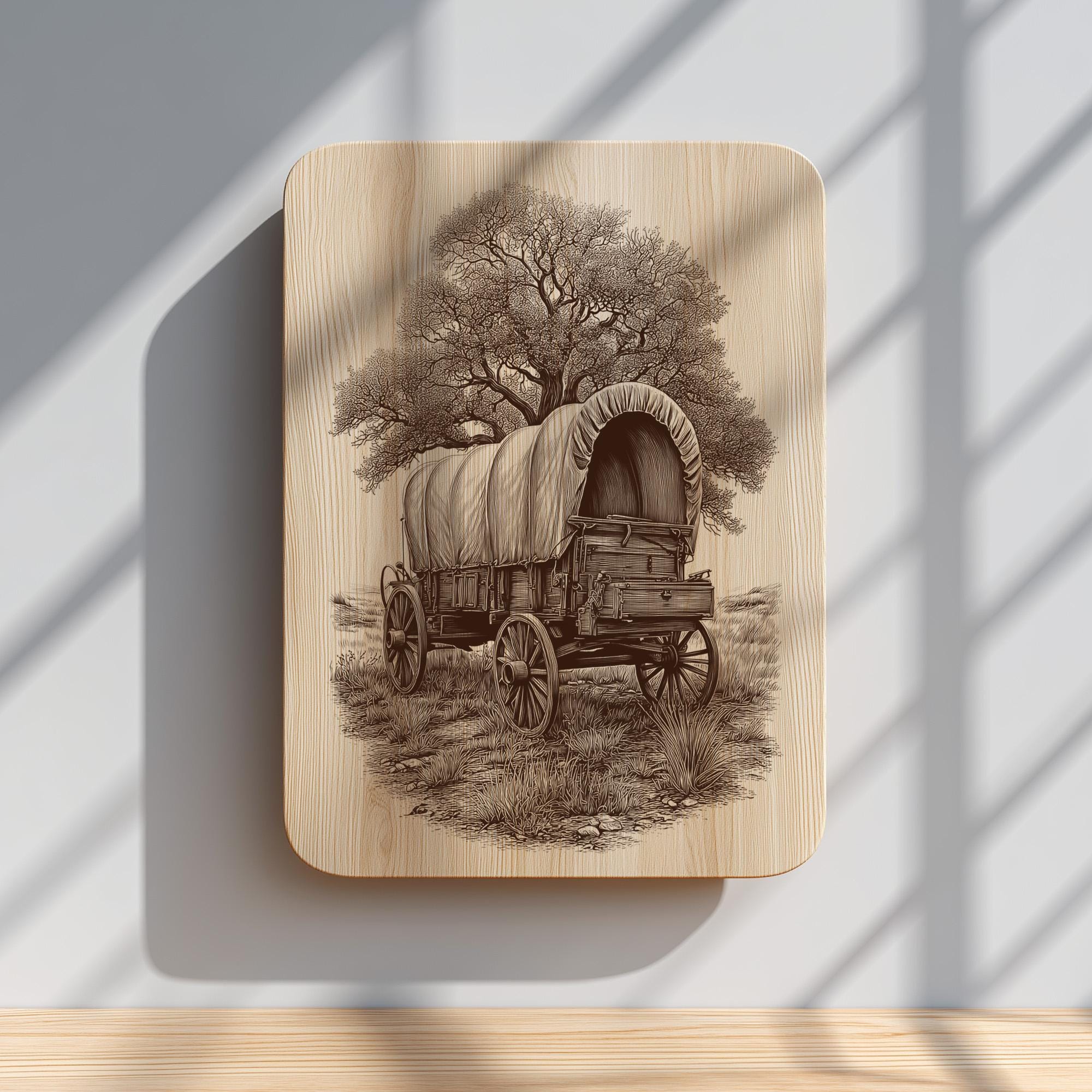 Covered Wagon Engraving PNG | Pioneer Frontier Art | Western Homestead ...