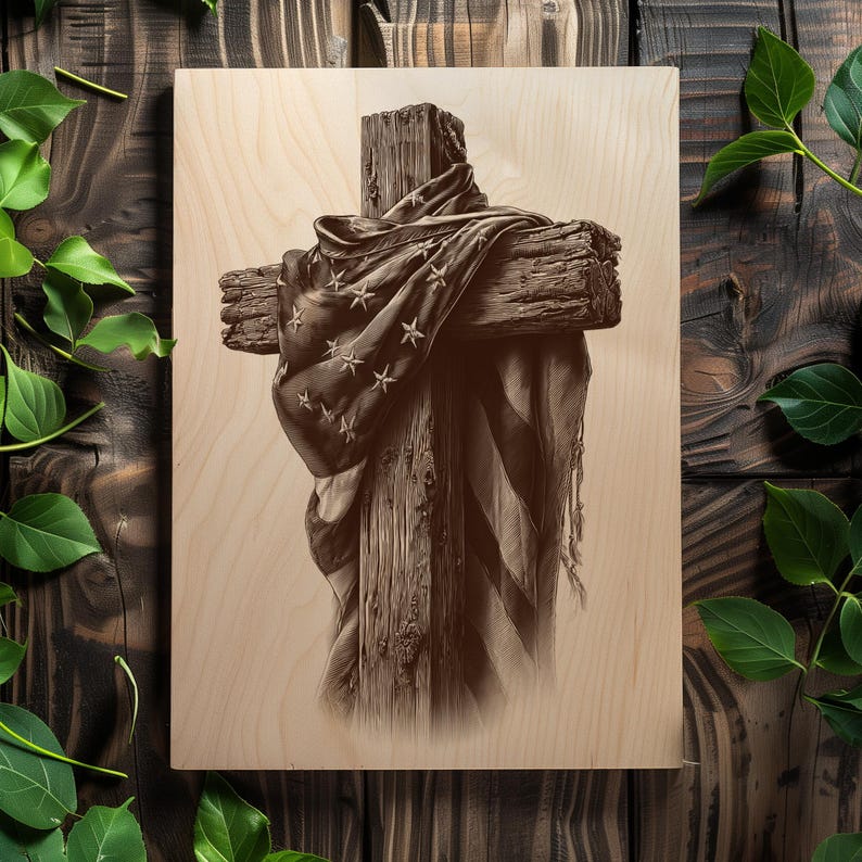 Faith and Freedom Cross Engraving PNG | Rustic Patriotic Cross Laser ...