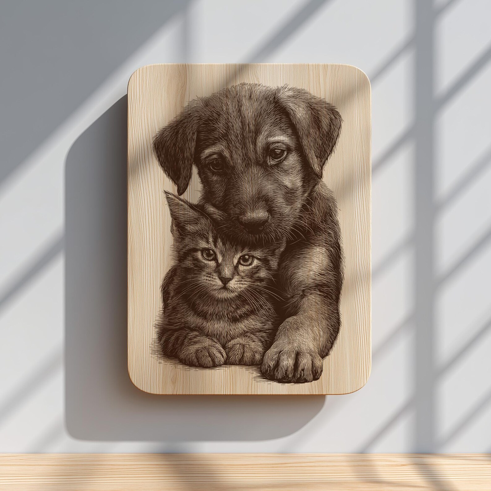 Puppy and Kitten Wood Engraving PNG | Cute Pet Laser Engraving File ...