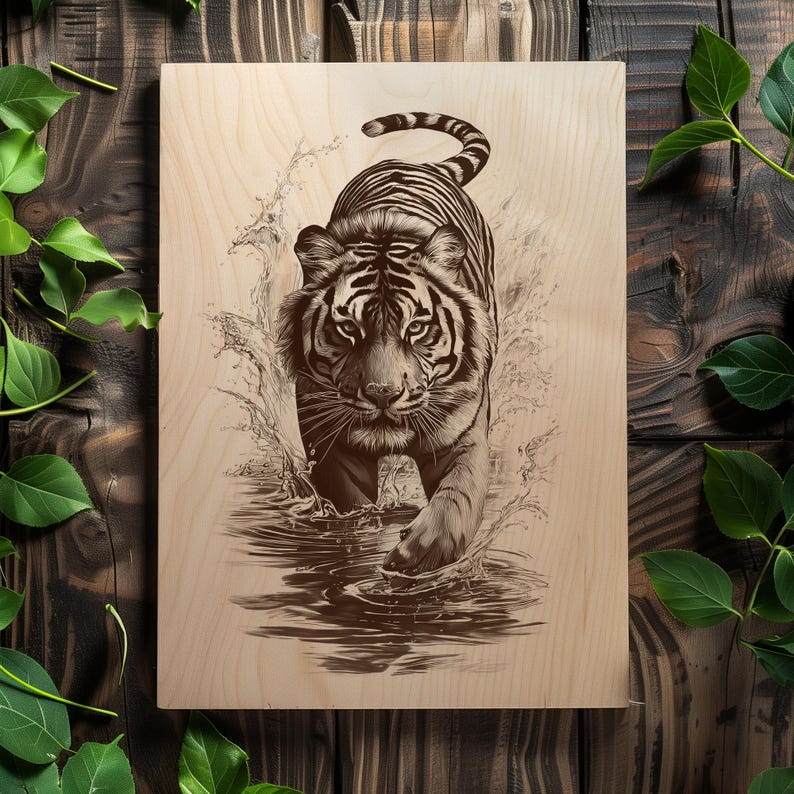 Tiger Engraving PNG | Powerful Wild Animal Artwork | Rustic Water ...