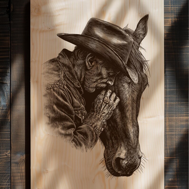 Old Cowboy and Horse Engraving PNG | Western Bond Laser Engraving File ...