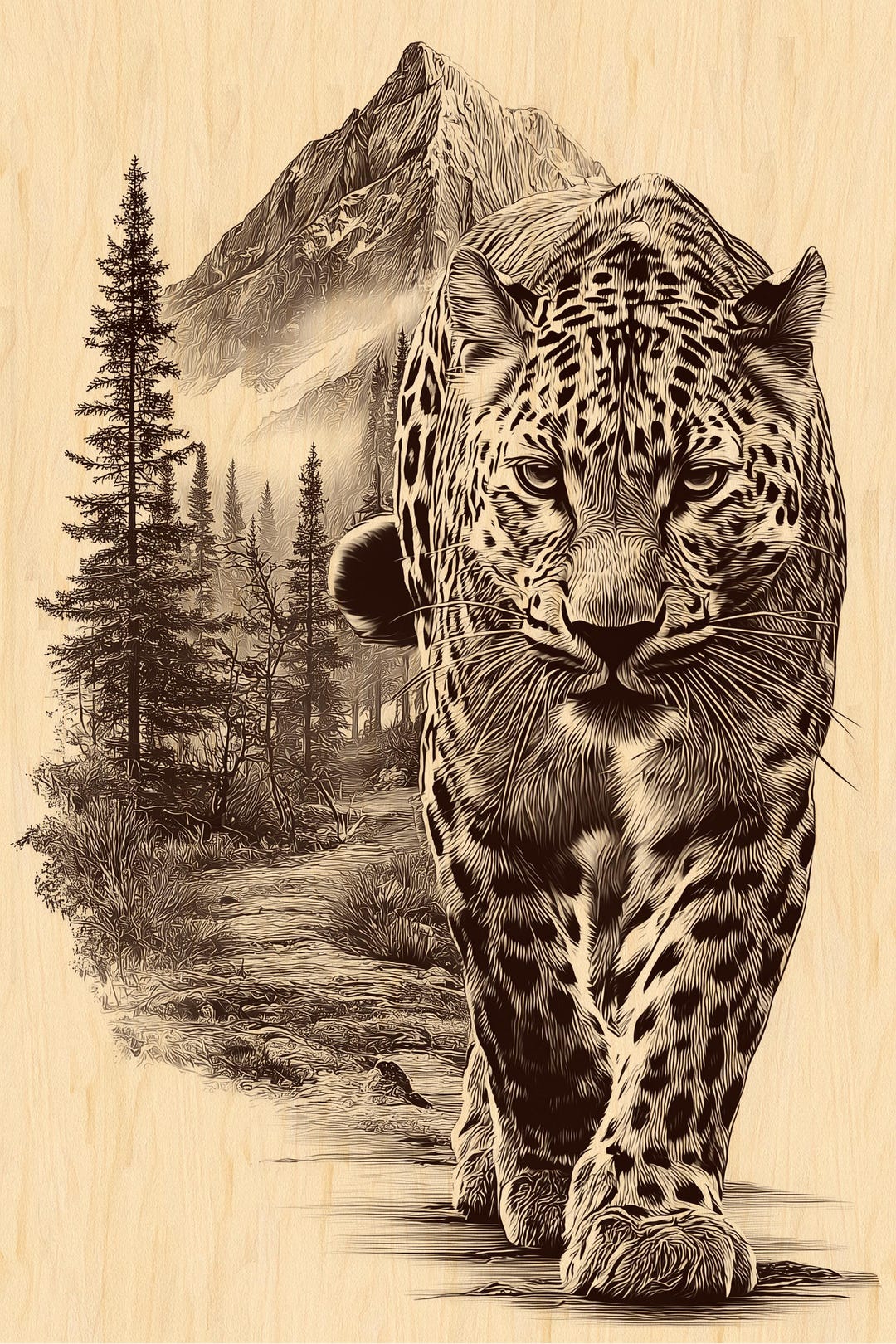 Leopard Wood Engraving PNG | Big Cat Wildlife Laser Engraving File ...