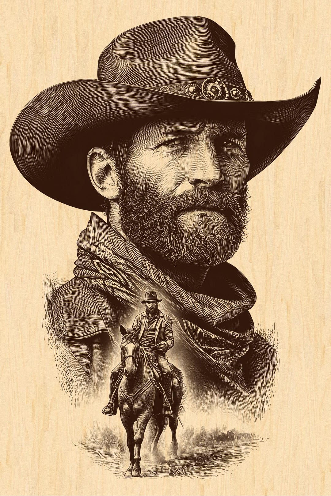 Cowboy Engraving PNG | Rustic Western Rider Design | Cowboy Portrait ...
