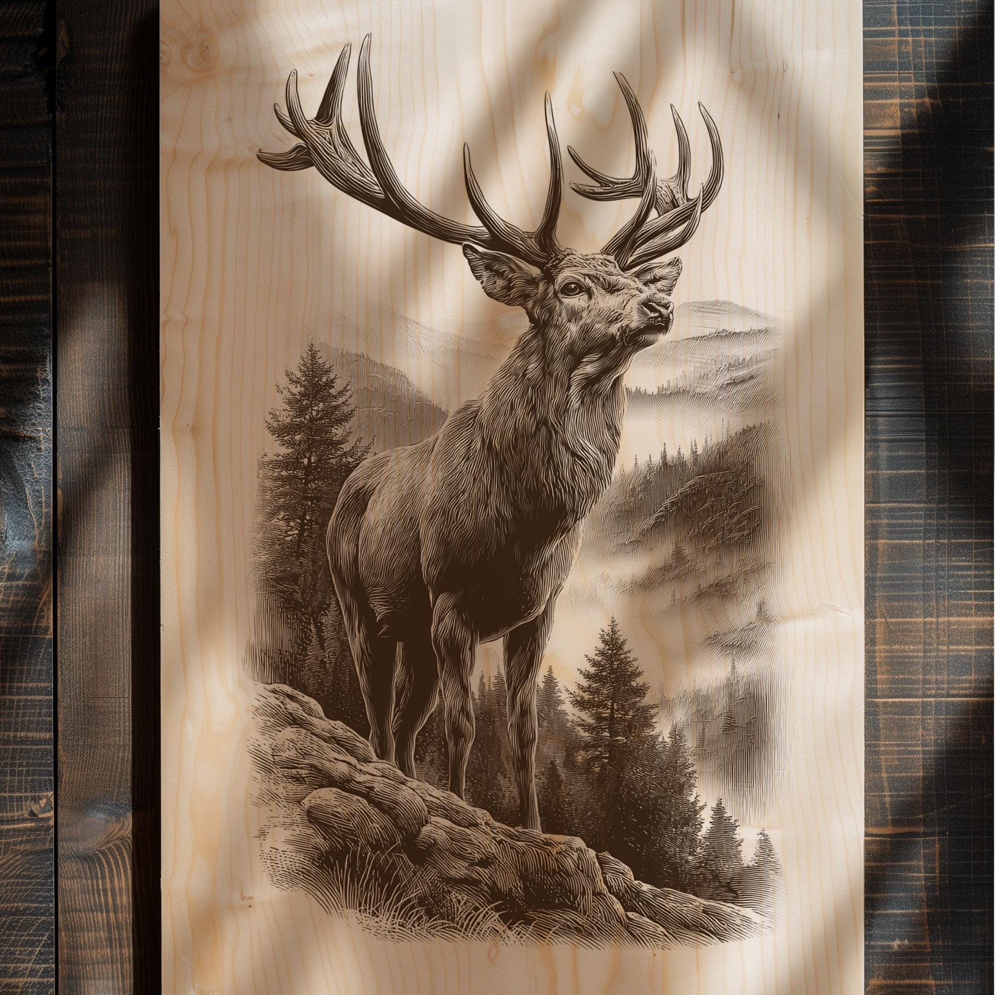Majestic Elk Engraving PNG – Wild Deer Woodland Laser Engraving File ...