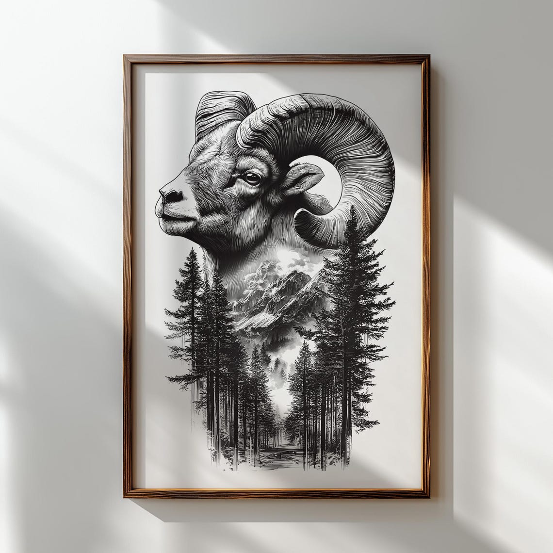 Bighorn Sheep Double Exposure PNG | Mountain Wilderness Engraving File ...