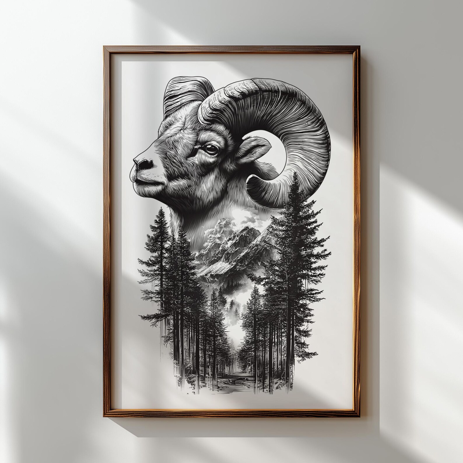 Bighorn Sheep Double Exposure PNG | Mountain Wilderness Engraving File ...