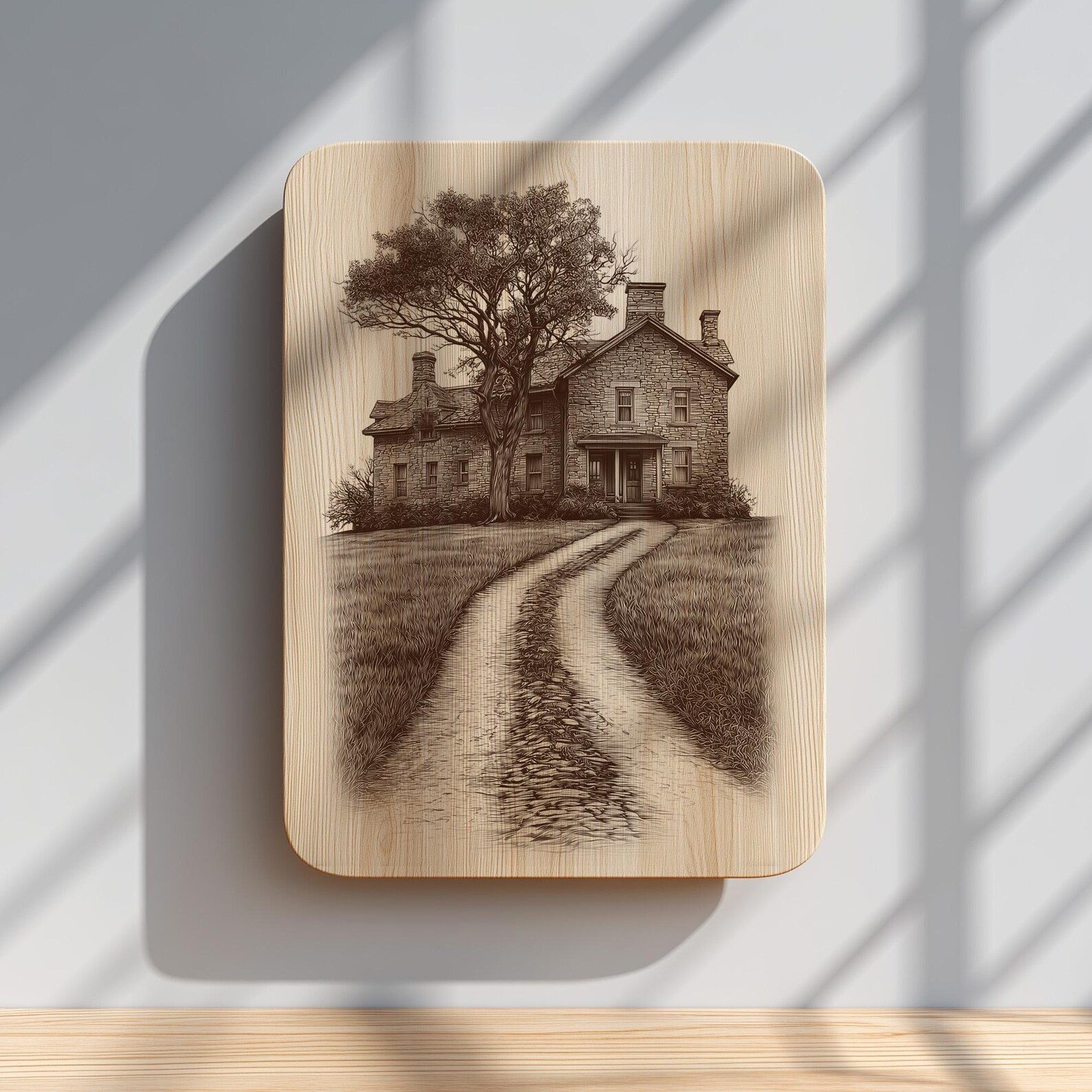 Rustic Stone Farmhouse Wood Engraving | Country Estate Illustration ...
