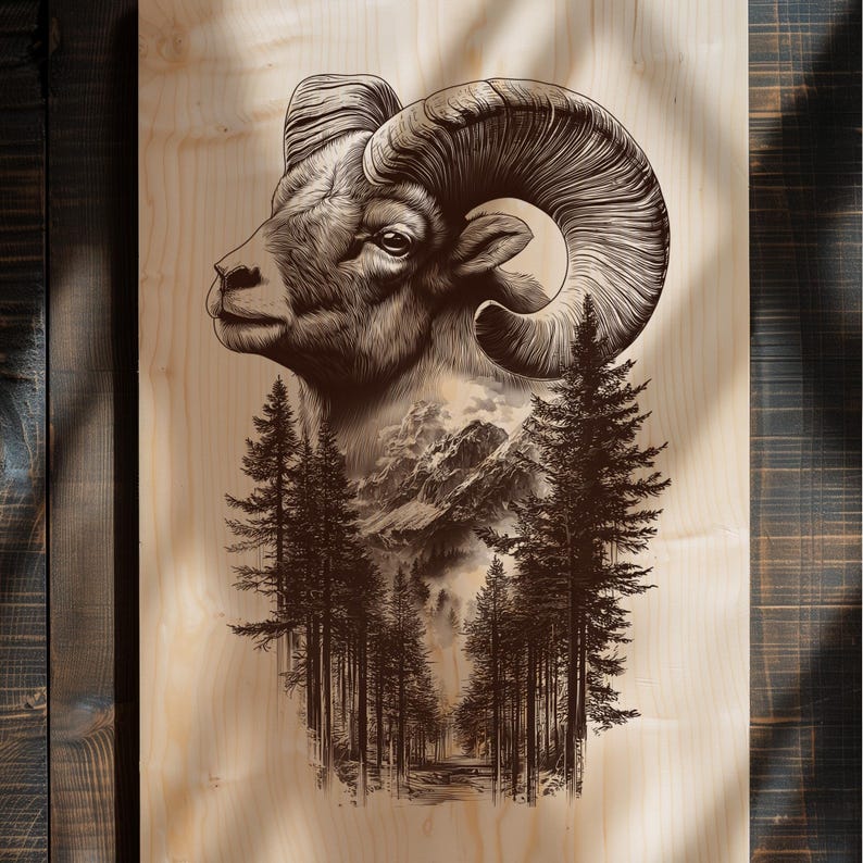 Bighorn Sheep Double Exposure PNG | Mountain Wilderness Engraving File ...