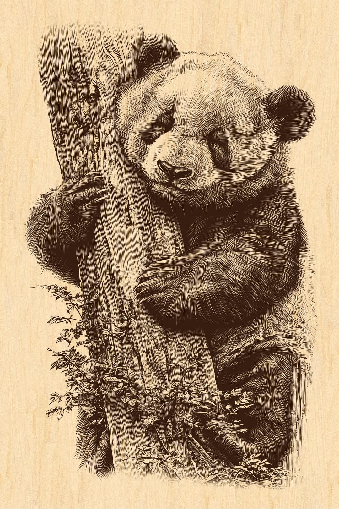 Cute Panda Rustic Engraving PNG | Cute Animal Line Art for CNC ...