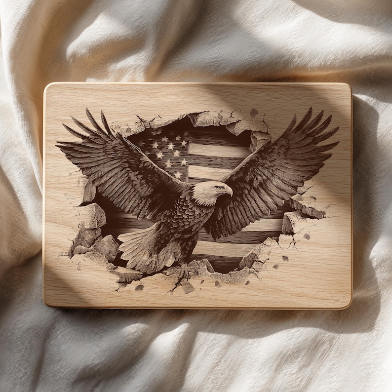 Patriotic Bald Eagle Engraving PNG | USA Flag Wood Art | High-detail ...