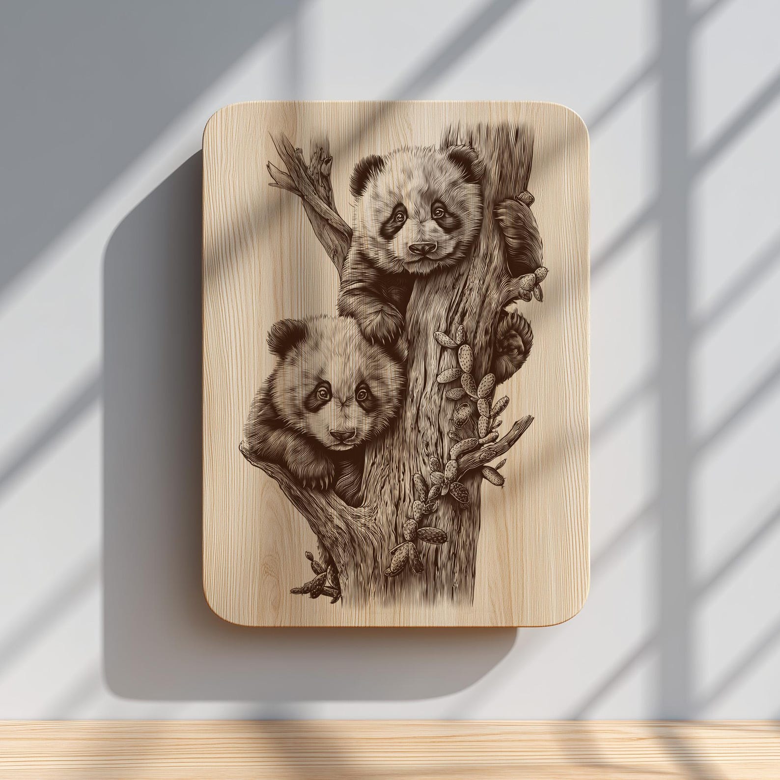 Baby Panda Engraving PNG | Cute Animal Wood Art | Adorable Bear Cubs in ...
