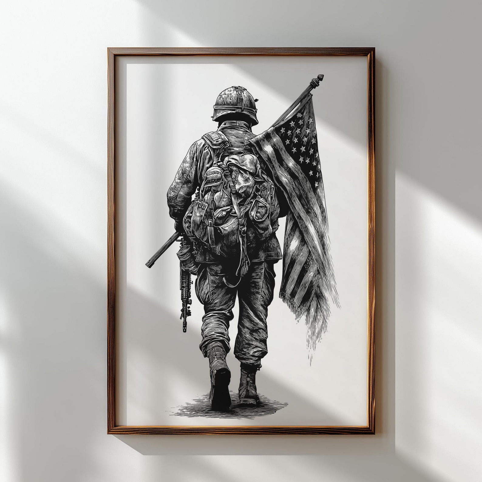 American Soldier Engraving | Patriotic Military Art | US Veteran Wood ...