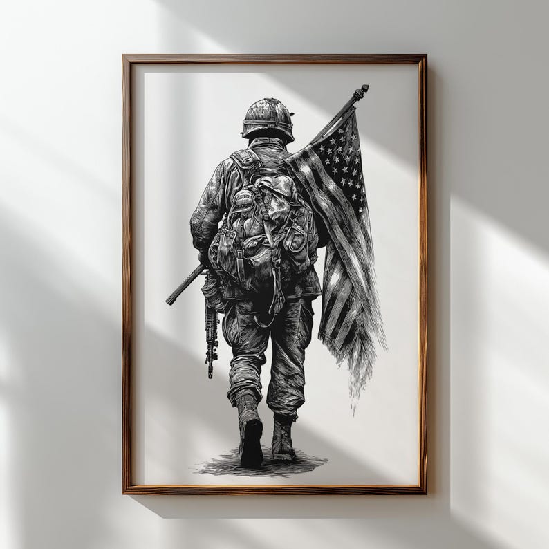 American Soldier Engraving | Patriotic Military Art | US Veteran Wood ...