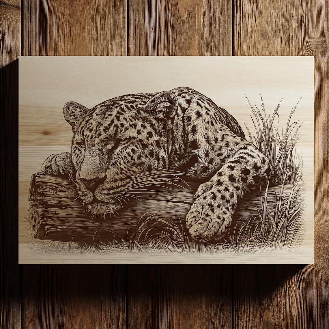 Resting Leopard Engraving PNG | Wildlife Wood Art | Jungle Predator ...