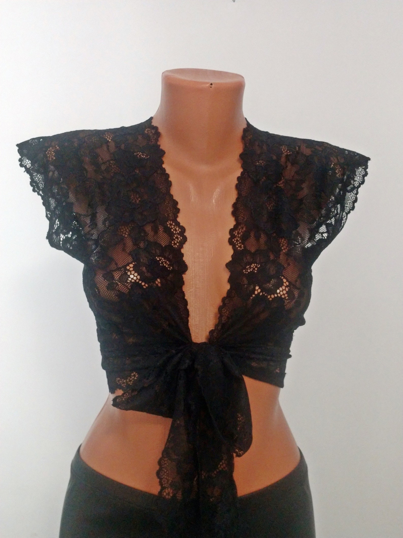 Black Lace Bralette Backless Crop Top Stretch Blouse Size S M Etsy