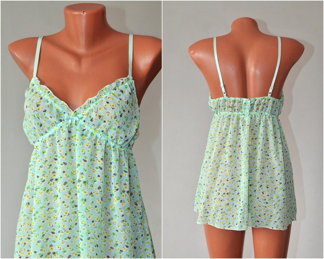 Calico Top Print LACE Nightdress Size S M 36 38 EU Short Gown Camisole ...