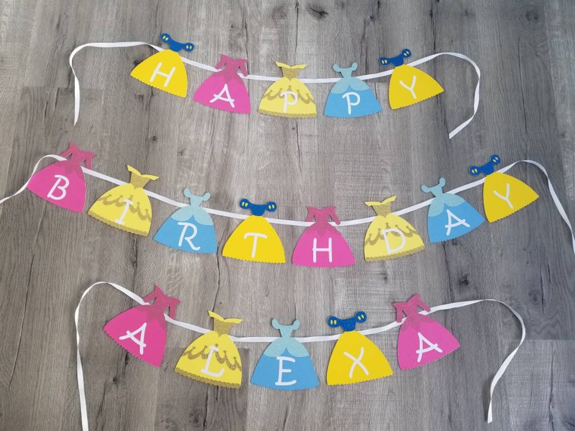 Princess Birthday Banner Princess Dresses Banner Disney - Etsy