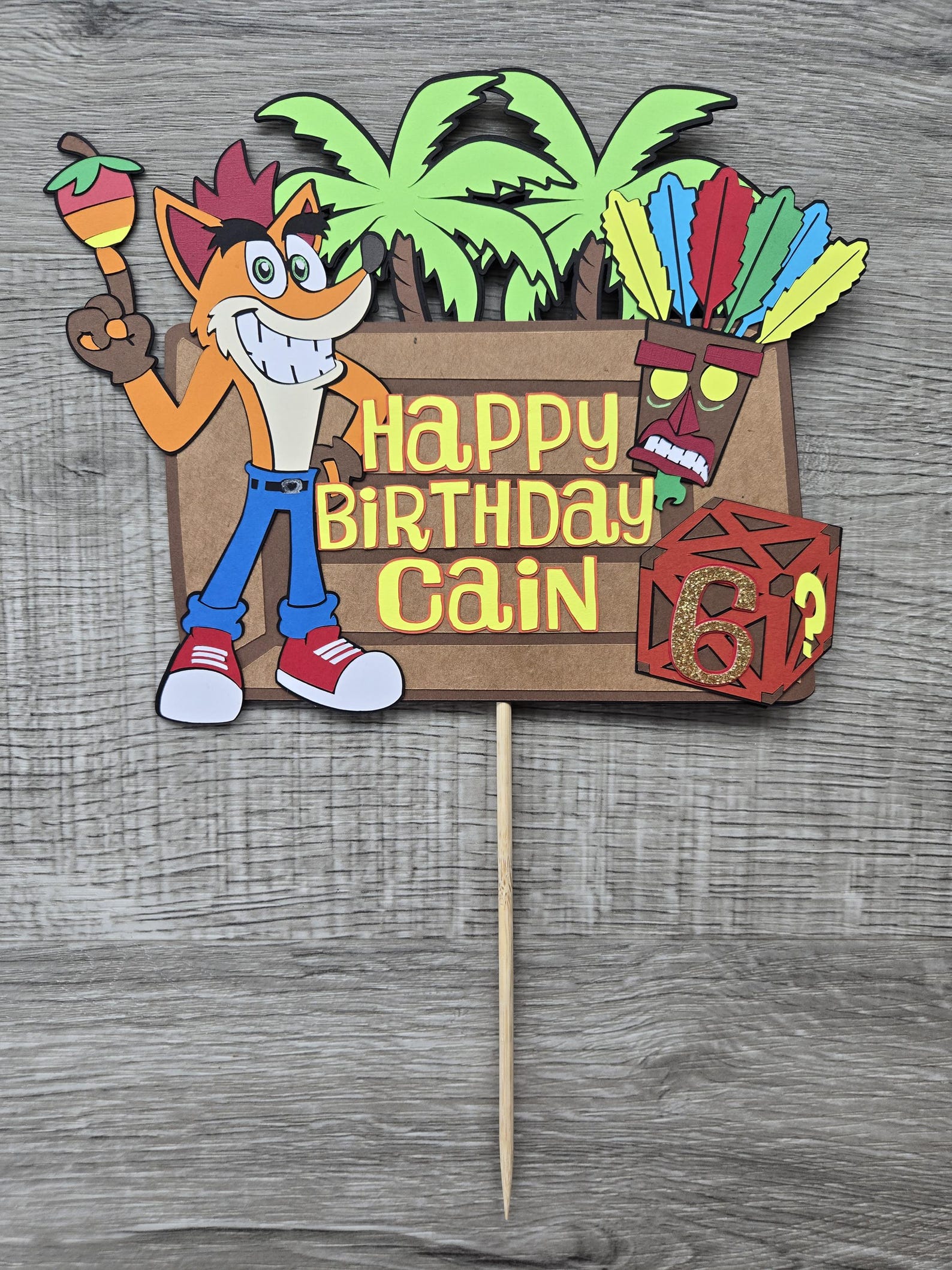 Crash Birthday Party, Gamer Birthday, Crash Cake Topper Pick 1-sided ...