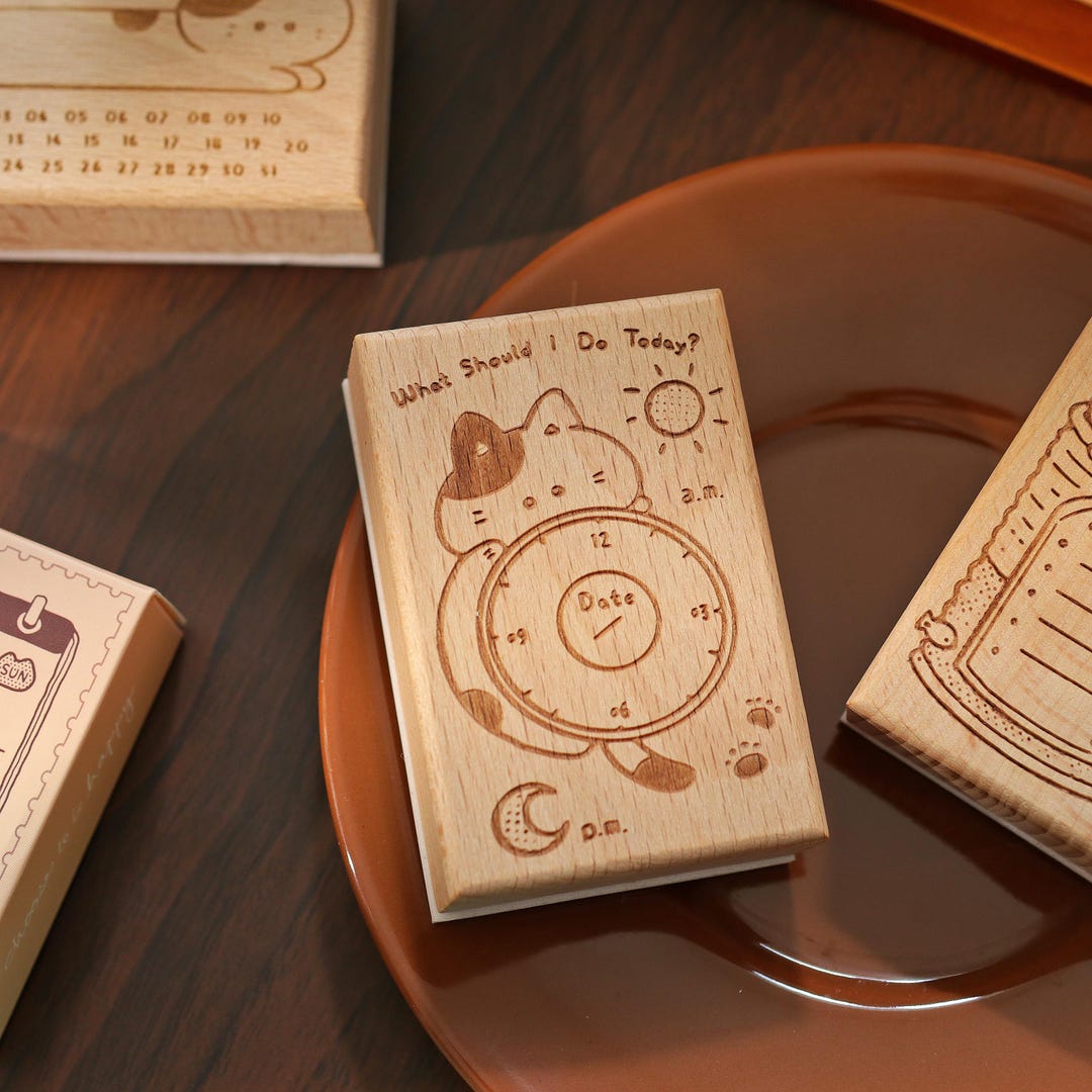 Cute Cat Wooden Rubber Stamp | to Do List Weekly Monthly Plan Stamp ...
