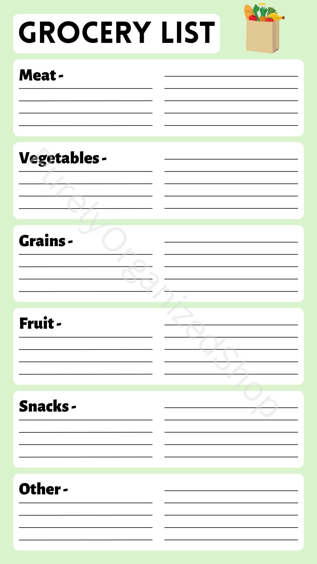 Printable Grocery List | Cute & Minimal Food Shopping Planner | PDF ...