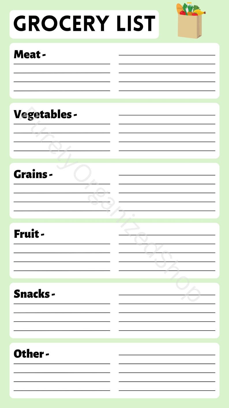 Printable Grocery List | Cute & Minimal Food Shopping Planner | PDF ...