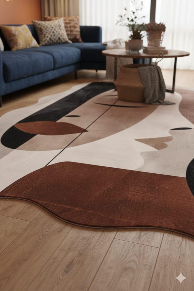 Color Abstract Face Shape Irregular Hand Tufted Wool Rugs Modern Amoeba ...