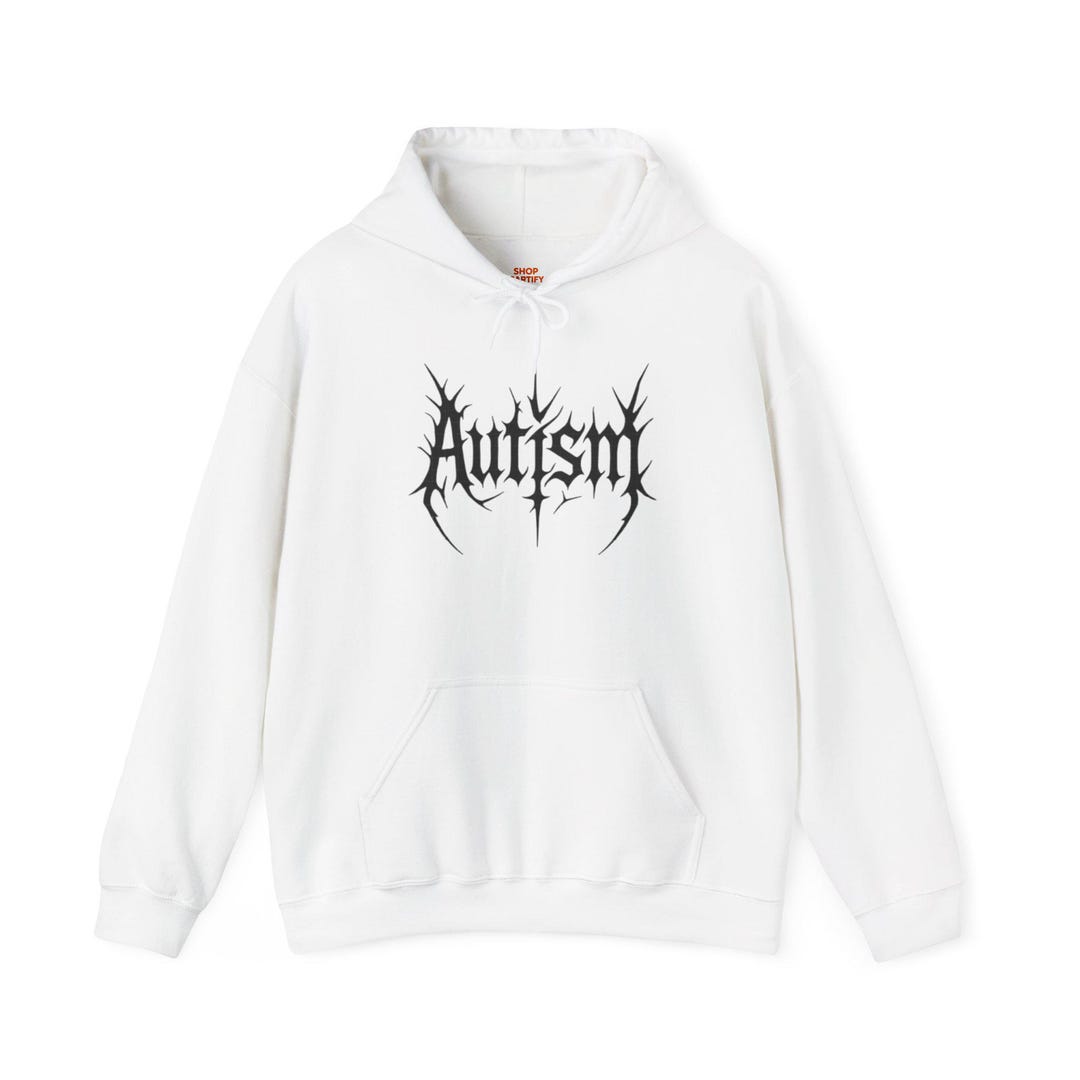 Autism Awareness Hoodie | Gothic Metal Wordmark, White Pullover - Etsy