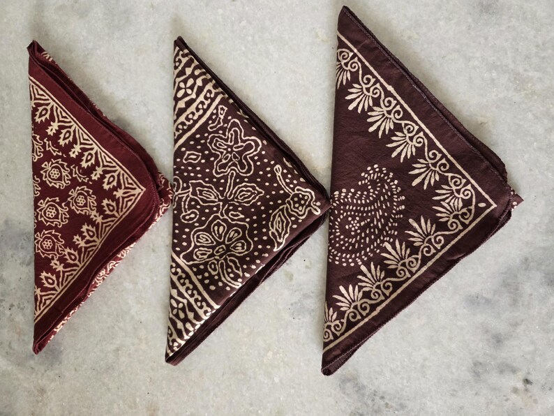 Hand Printed Cotton Bandana Set, Block Print Scarf, Headwear (21x21 ...