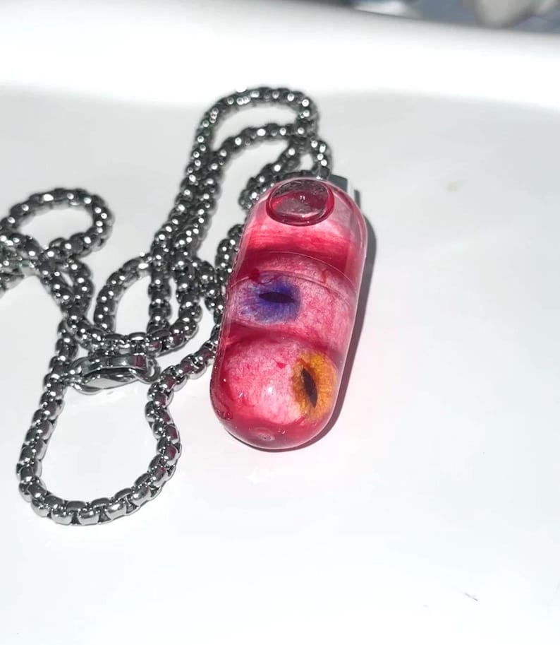 Resin Blood-type Eyeball Capsule Necklace – Flowing Liquid Sand ...