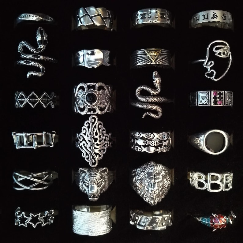 Punk Statement Adjustable Rings Set – Vintage Silver Grunge Y2K ...